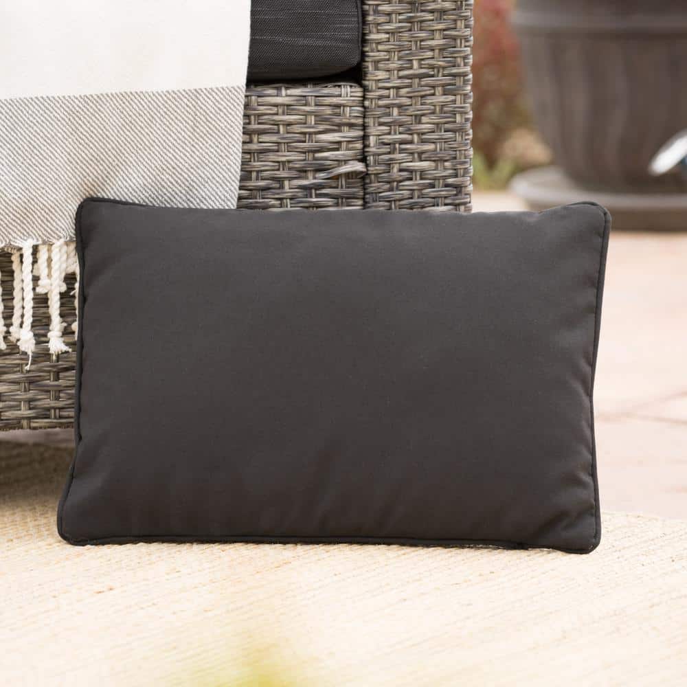 Otryad 16.5 x 9.5 in. Black Rectangular Outdoor Lumbar Pillow ...