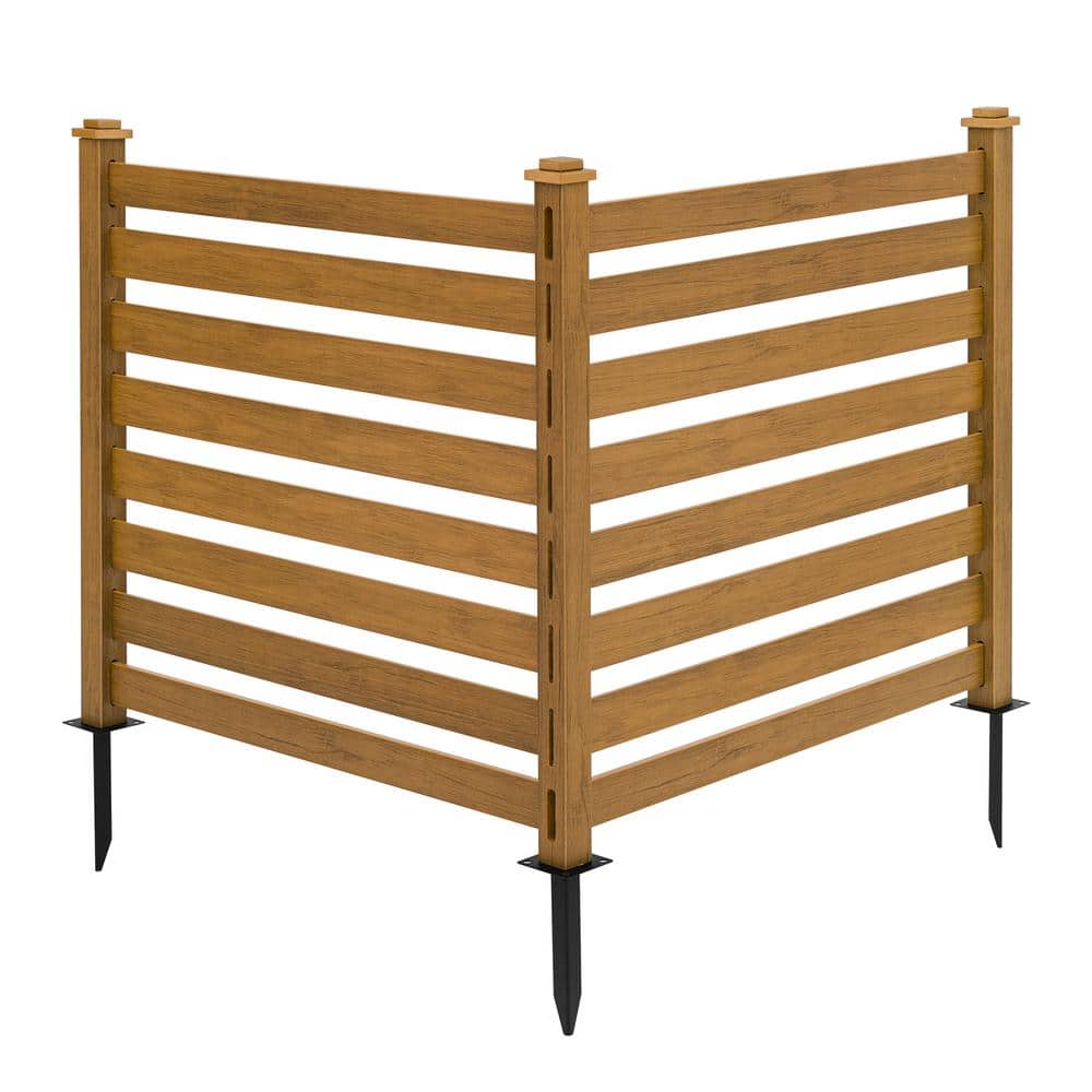 LUE BONA 38''W x 46''H Teak Brown Outdoor No Dig Fence Poly Plastic ...