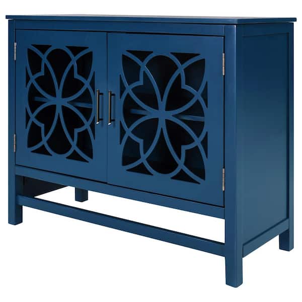 maocao hoom U-style Blue Wood Storage Cabinet with Doors and Adjustable ...