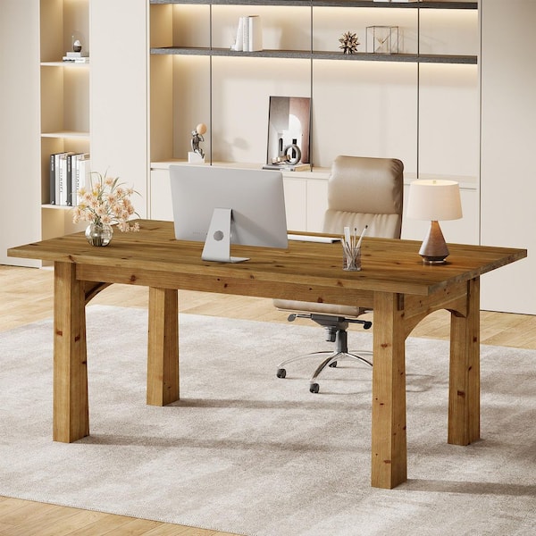 BYBLIGHT 63 in. Rectangular Brown Solid Wood Executive Desk with Sturdy ...