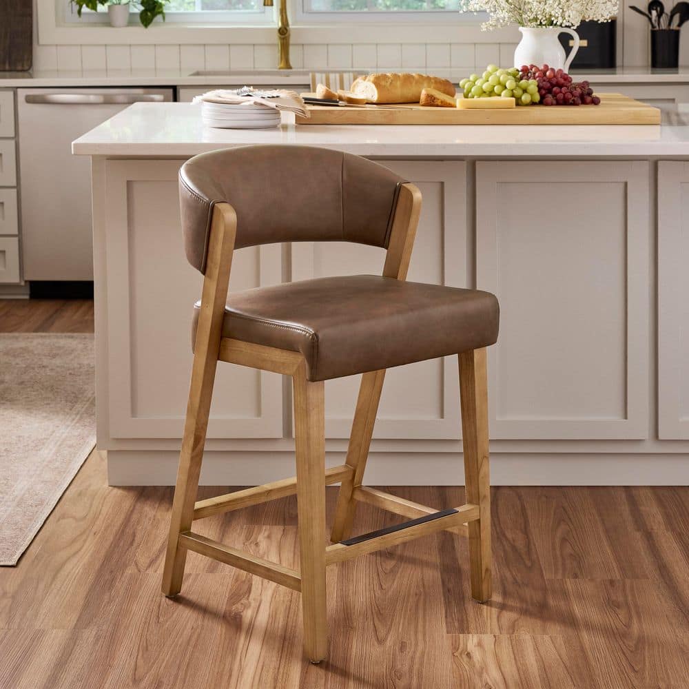 Home Decorators Collection Dunbar 26 in. Camel Color High Back Counter Stool with Faux Leather ...