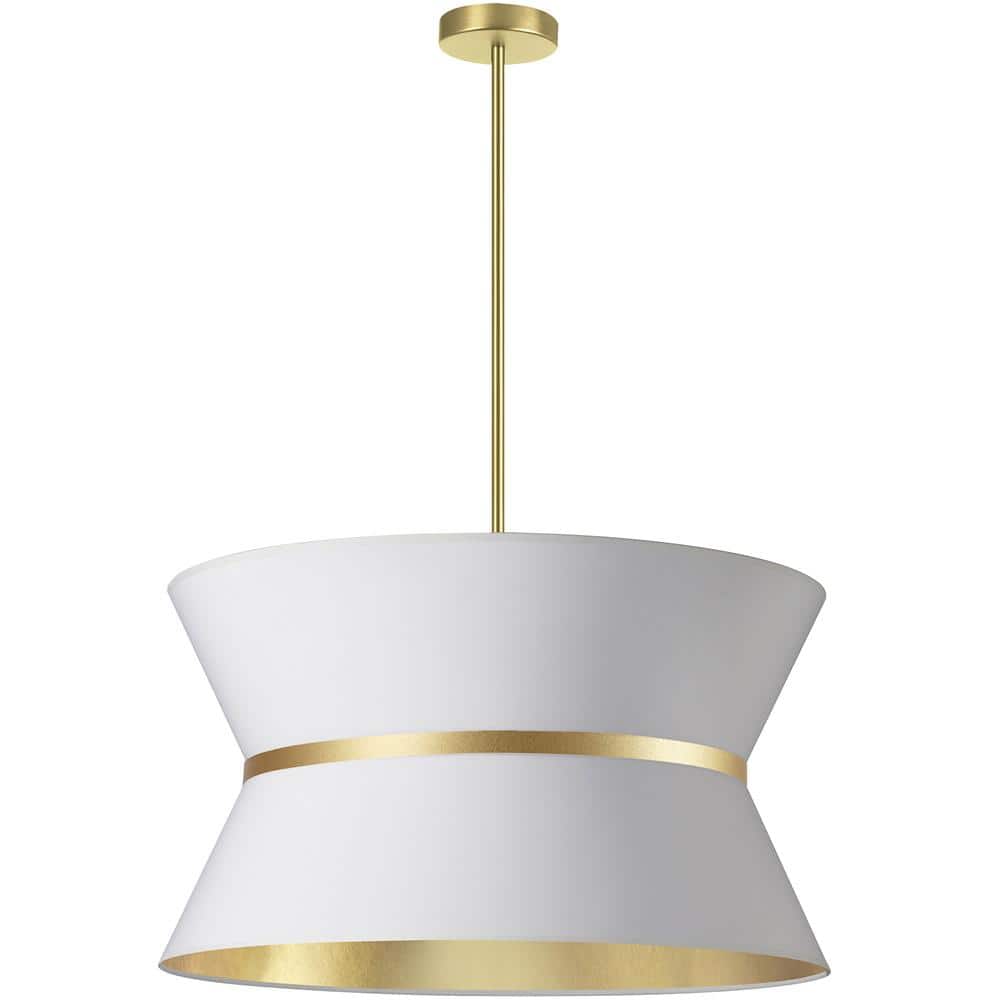 Dainolite Caterine 4-Light Gold Shaded Pendant Light with White Fabric ...