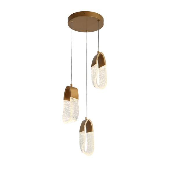 LNC Cleistocactus 3-Light Integrated LED Satin Gold Cluster Chandelier ...