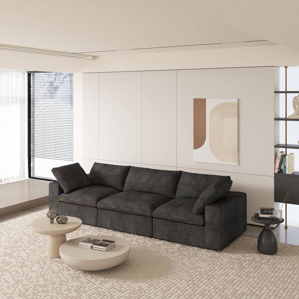 J&E Home 120.45 in. W Square Arm Linen Rectangle Modular Free ...