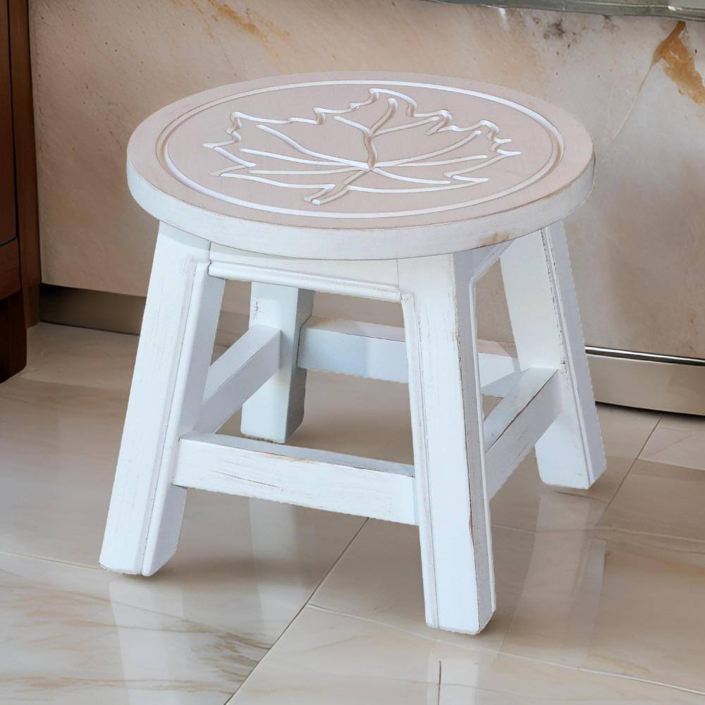 Benjara 10 in. White Low Back Wooden Step Stool BM314455 - The Home Depot