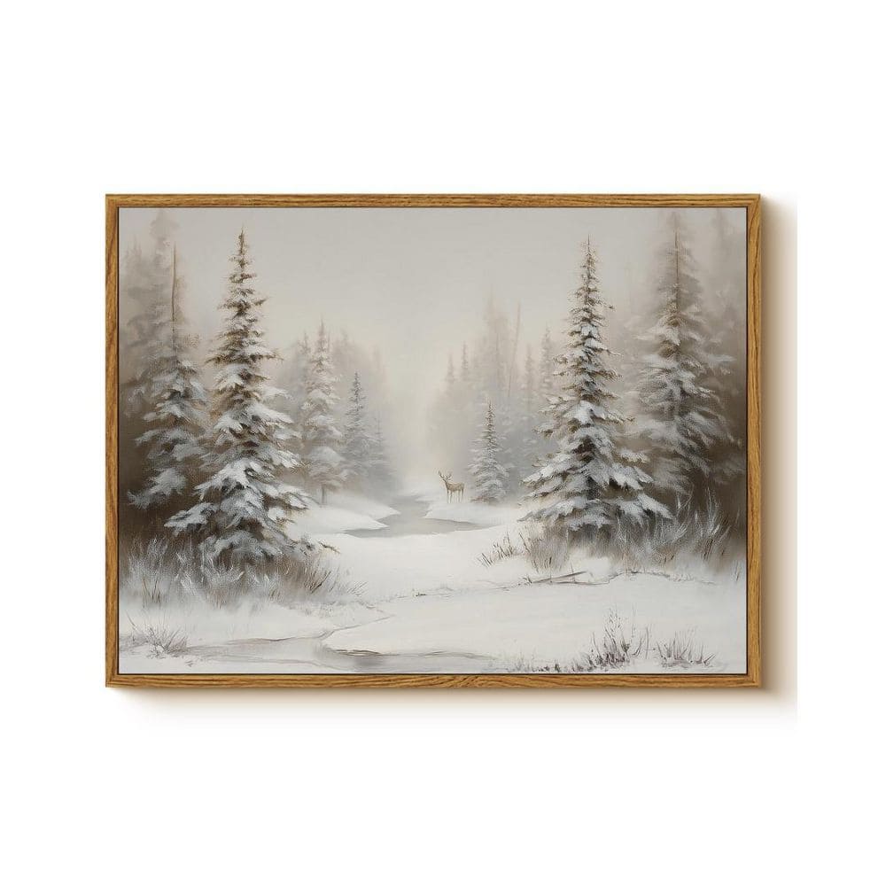 Vintage Snowy Pine wooden Forest Framed Canvas 16 in. x 12 in. LX0260 ...