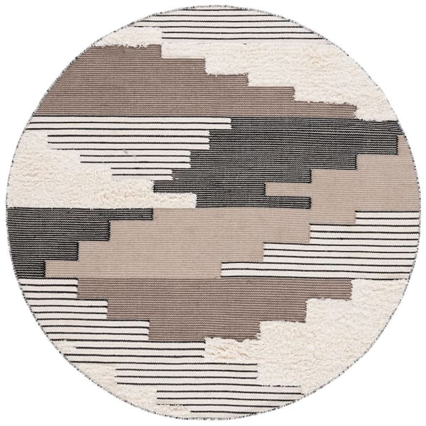 SAFAVIEH Kenya 4 ft. x 4 ft. Black/Ivory Abstract Geometric Round Area ...