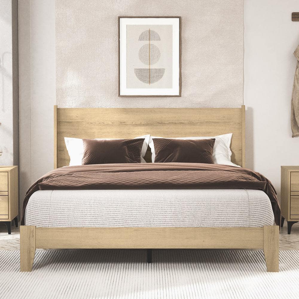 GALANO Abby Retro Oslo Oak Gray Wood Frame Queen Platform Bed With ...