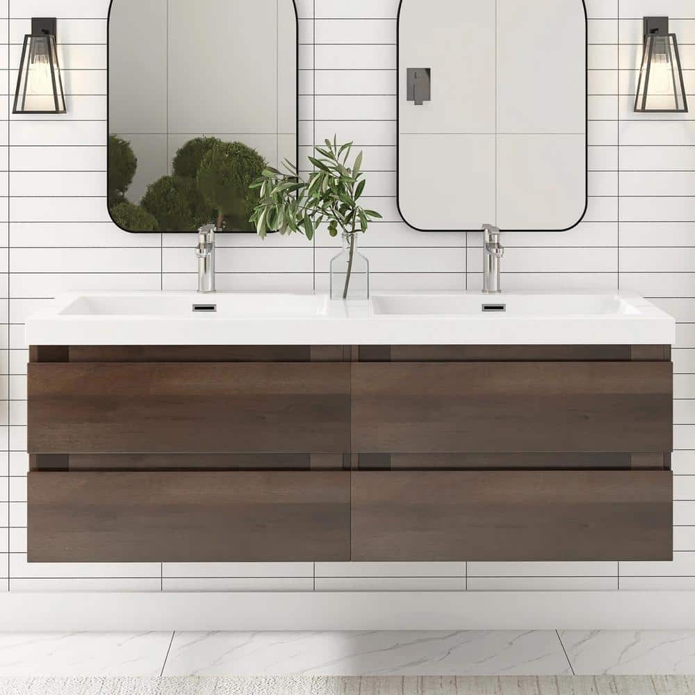 JimsMaison Angela 60 in. W x 19.5 in. D x 20.5 in. H Wall-Mounted Bath ...