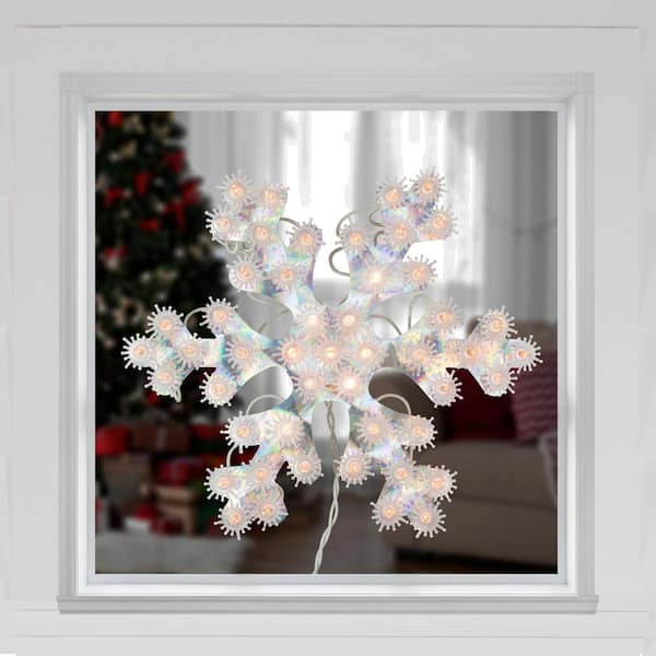 Northlight 12 in. Lighted Holographic Snowflake Christmas Window Decoration 34851761 The Home Depot
