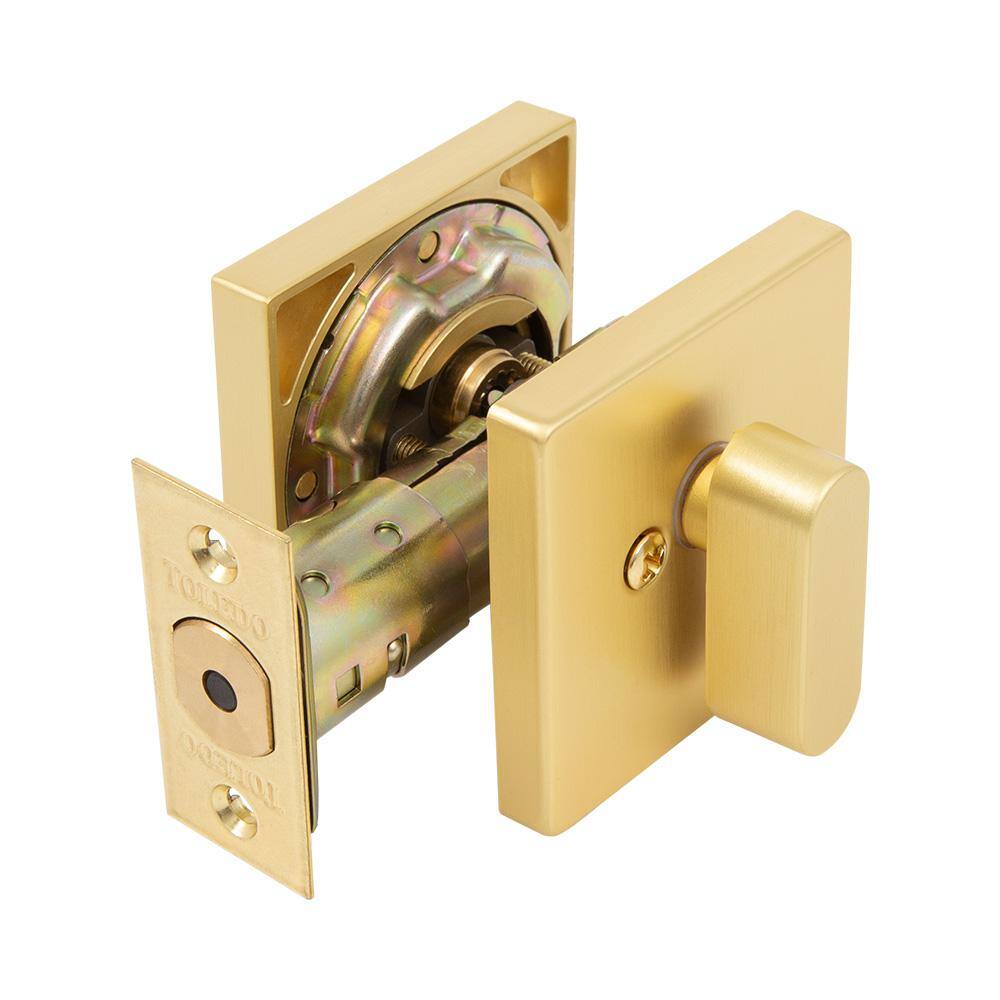 TOLEDO European Square Rosette Satin Brass Single Cylinder Deadbolt ...