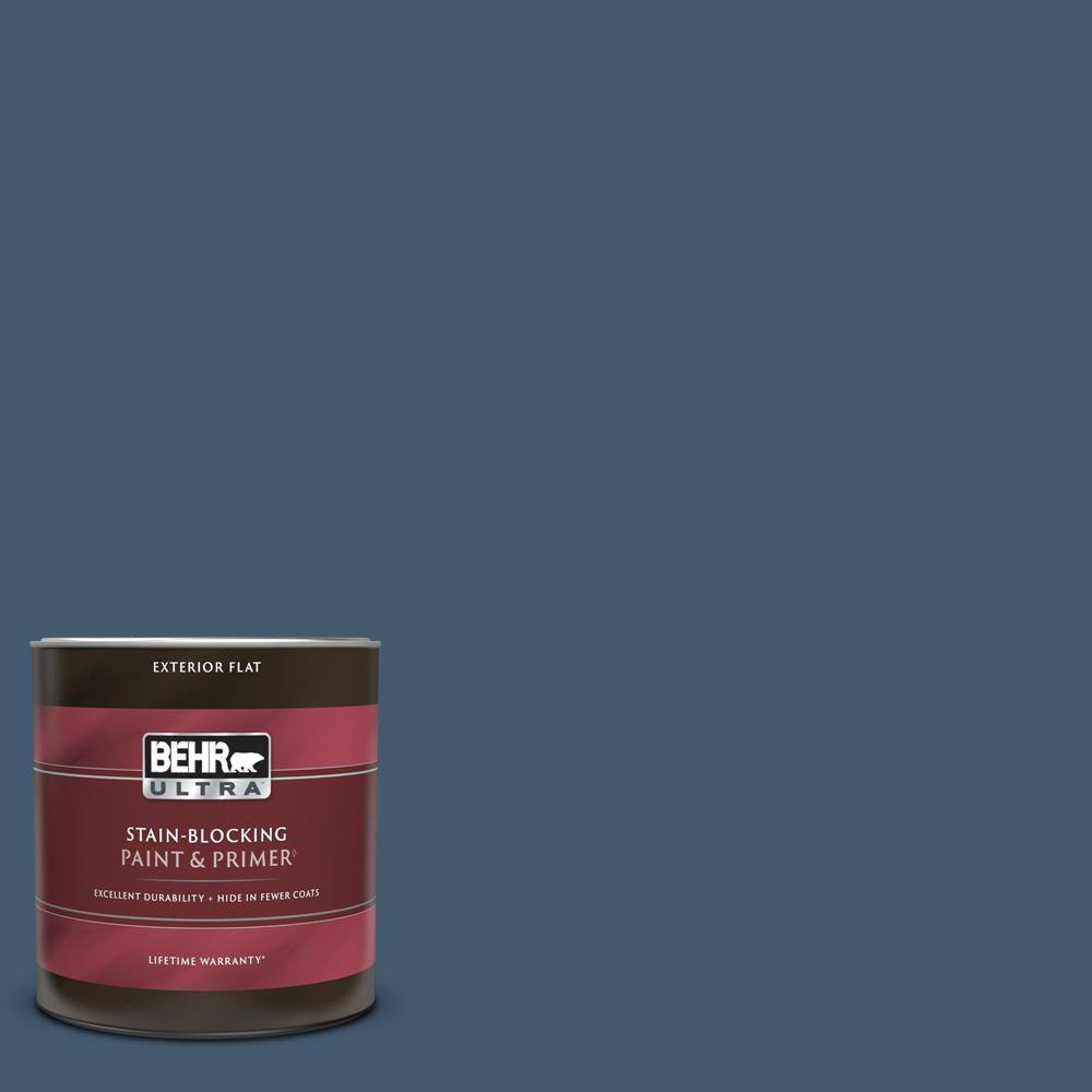 BEHR ULTRA 1 qt. #S500-7 Infinite Deep Sea Flat Exterior Paint & Primer ...