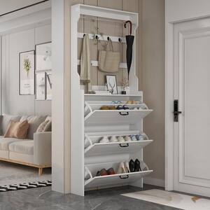 FUFU&GAGA White Shoe Storage Cabinet Hall Tree with Coat Rack 7-Hooks ...