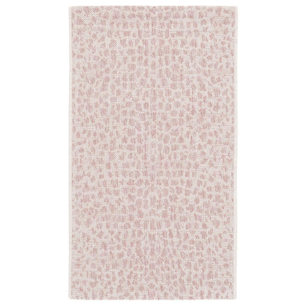 SAFAVIEH Courtyard Ivory/Blush Pink 3 ft. x 5 ft. Cheetah Geometric ...