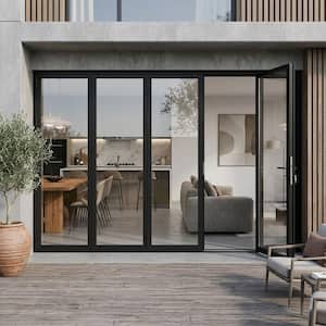 ATVIO 144 in. x 96 in. Black Aluminum Out-Swing Folding Patio Door 1 ...