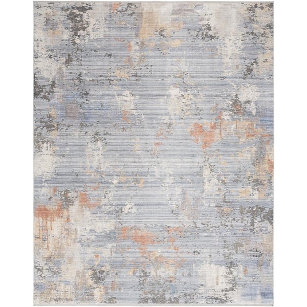 Nourison Modern Abstract Grey Blue 10 ft. x 13 ft. Abstract ...