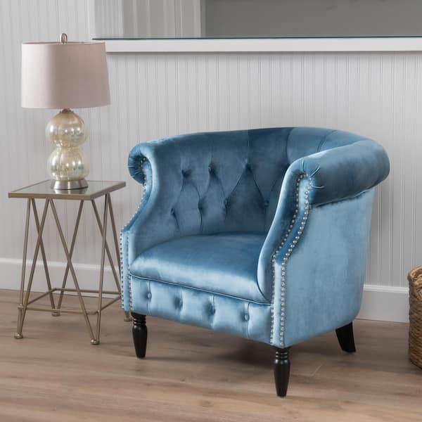 Unbranded Akira Aqua Velvet Club Chair with Nailhead Trim Set of 1 12352