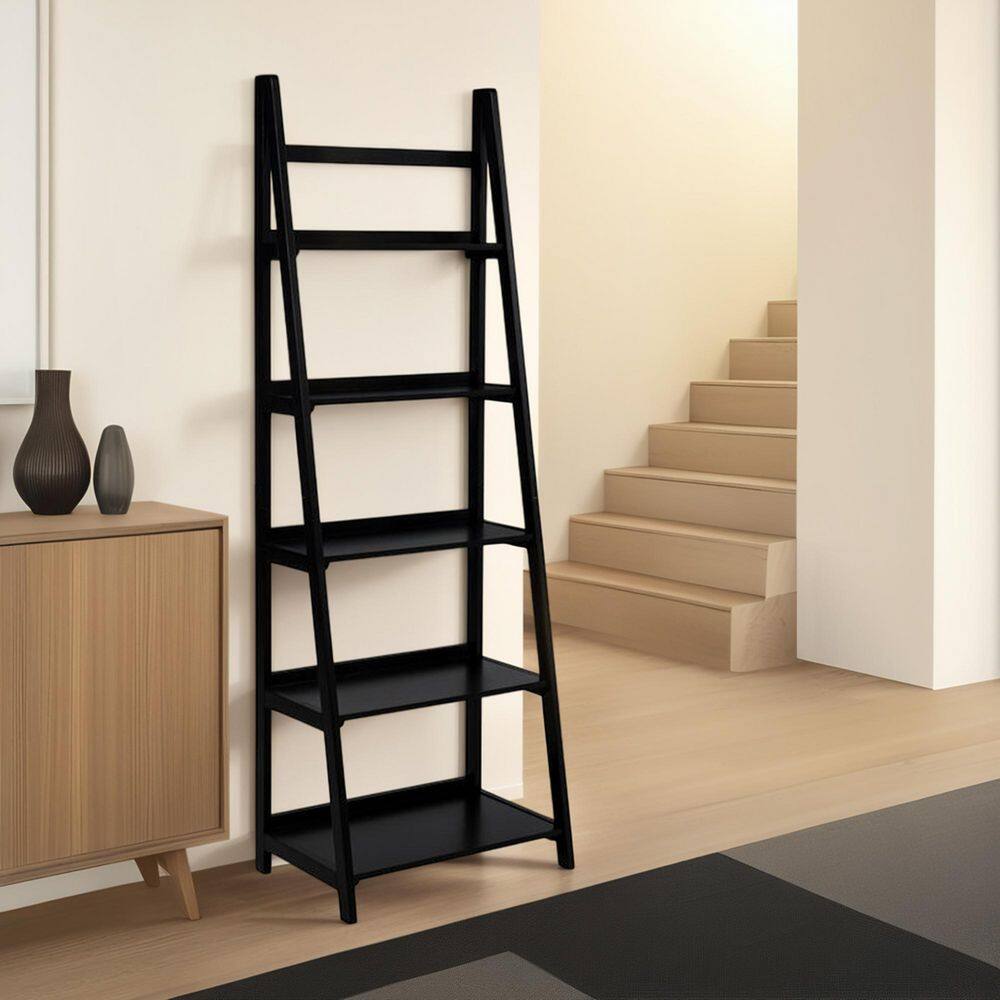 Linon Home Decor Breville 72 in. Tall Black Wood 5-Shelf Ladder ...