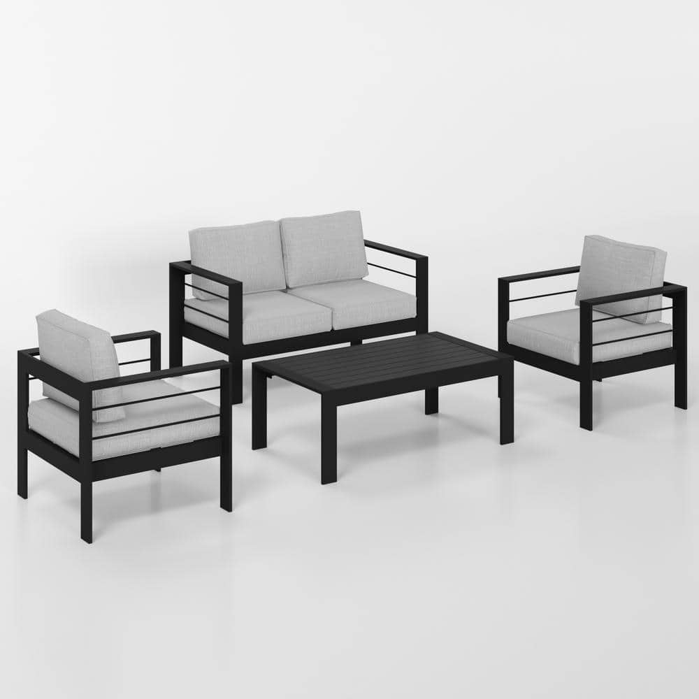 SUNVIVI 4-Piece Aluminum Patio Conversation Set with Light Gray ...