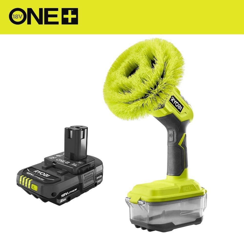 RYOBI ONE+ 18V Cordless Power Scrubber with ONE+ 18V 2.0 Ah Lithium-Ion ...