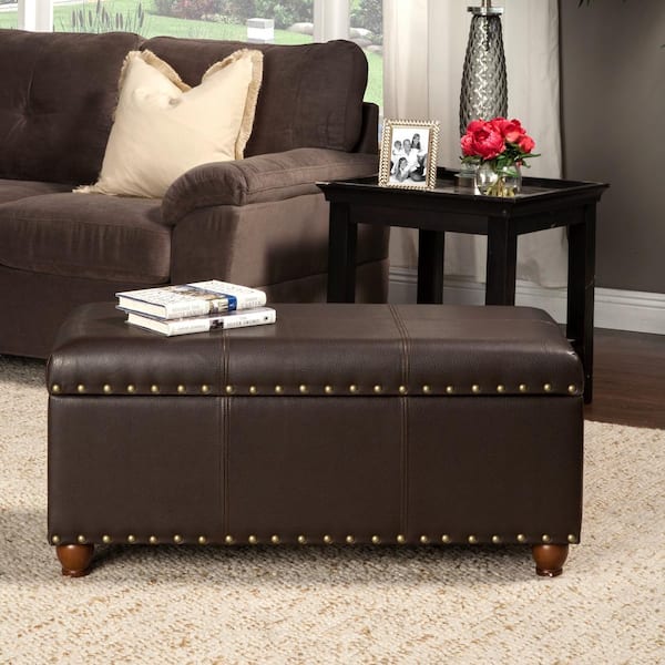 Homepop Espresso Faux Leather 40 in. Bedroom Bench with Storage N8521 ...