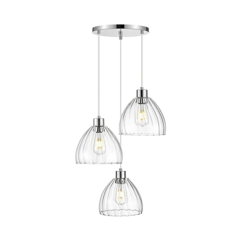 JAZAVA 60-Watt 3-Light Pendant Light with Blue Glass Shade, No Bulbs ...