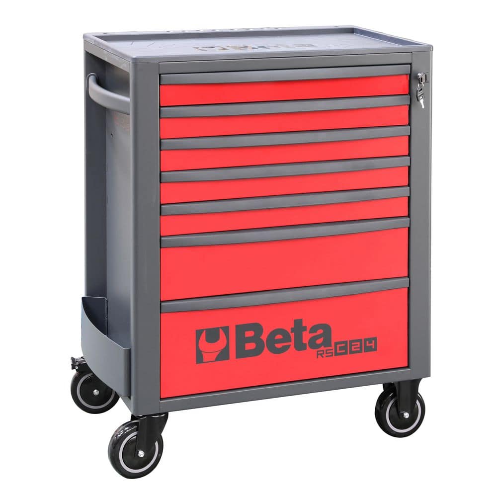 Beta RSC24 Heavy Duty 29 in. Wide Red Steel Rolling Tool Box, 7-Drawers, Ball Bearing Slides, 5 ...