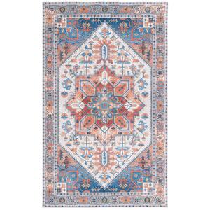 SAFAVIEH Arizona Rust/Navy 5 ft. x 8 ft. Geometric Medallion Machine ...