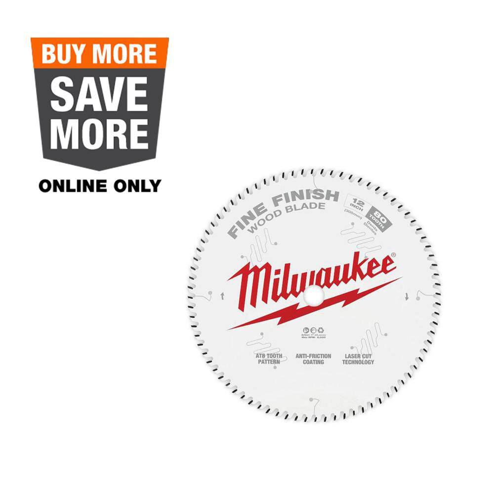 Milwaukee 12 in. x 80-Tooth Fine Finish Circular Saw Blade 48-40-1224 ...