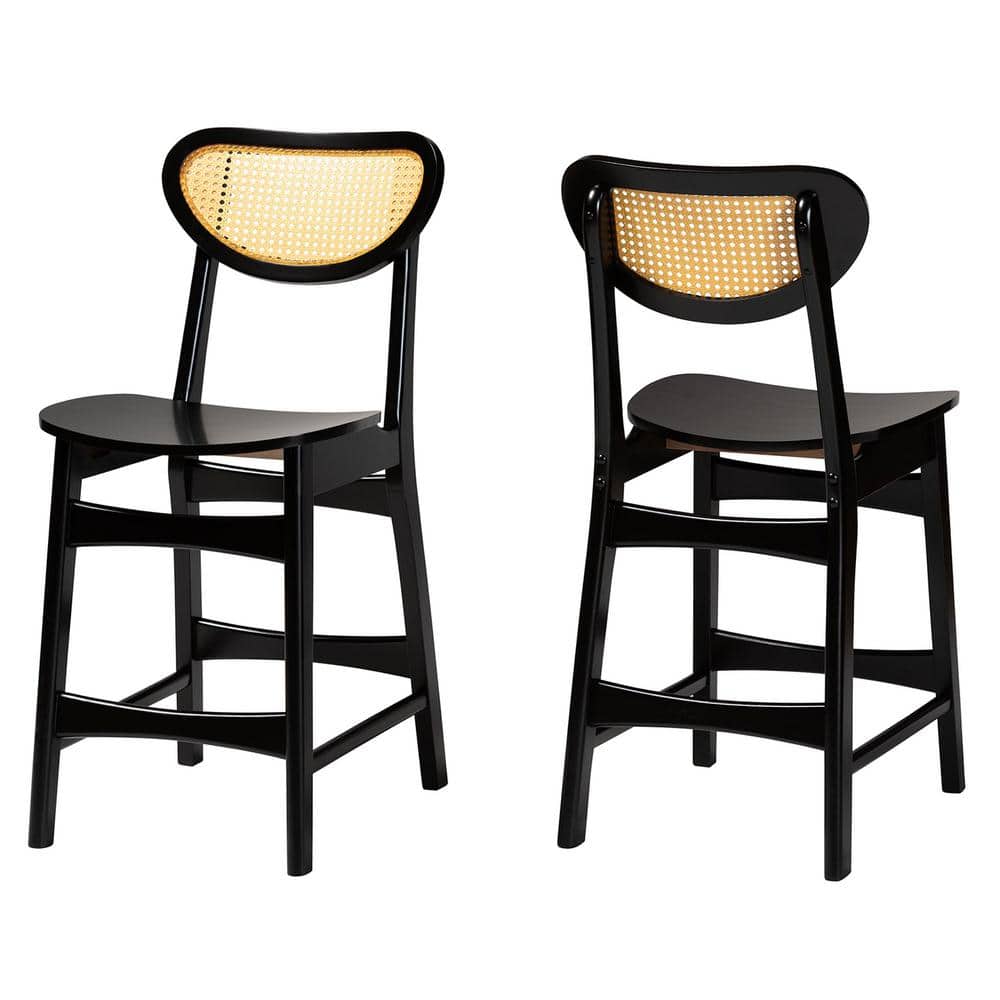 Baxton Studio Hesper 24 in. Dark Brown Wood Counter Stool (Set of 2 ...