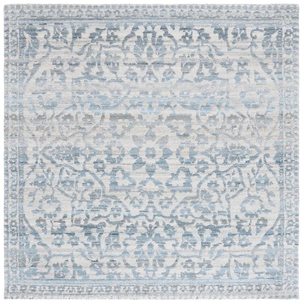 SAFAVIEH Marquee 6 ft. x 6 ft. Blue/Gray Striped Ornate Square Area Rug ...
