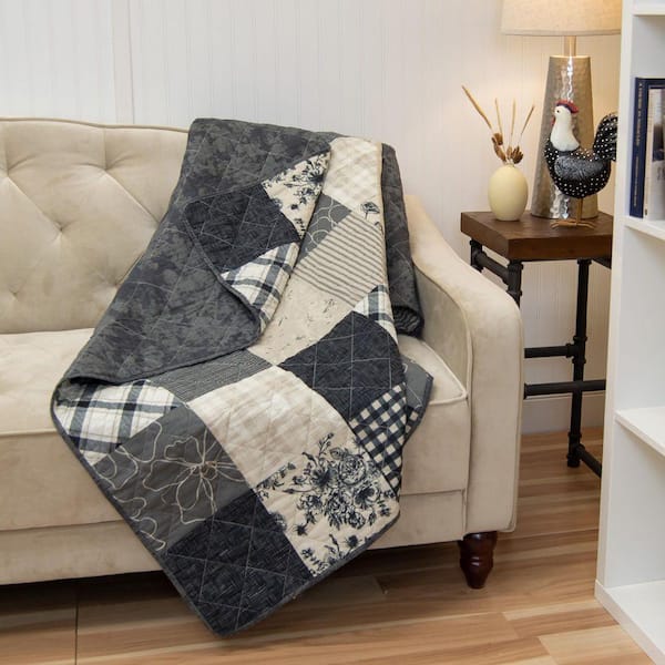 DONNA SHARP Augusta Black and Beige Cotton Throw Blanket 62025 - The ...