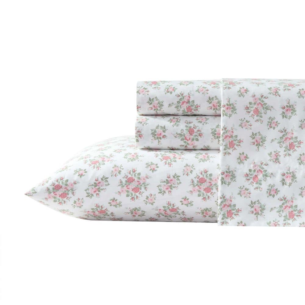 Laura Ashley Leanna Rose 4-Piece Mauve Pink Cotton Queen Sheet Set ...