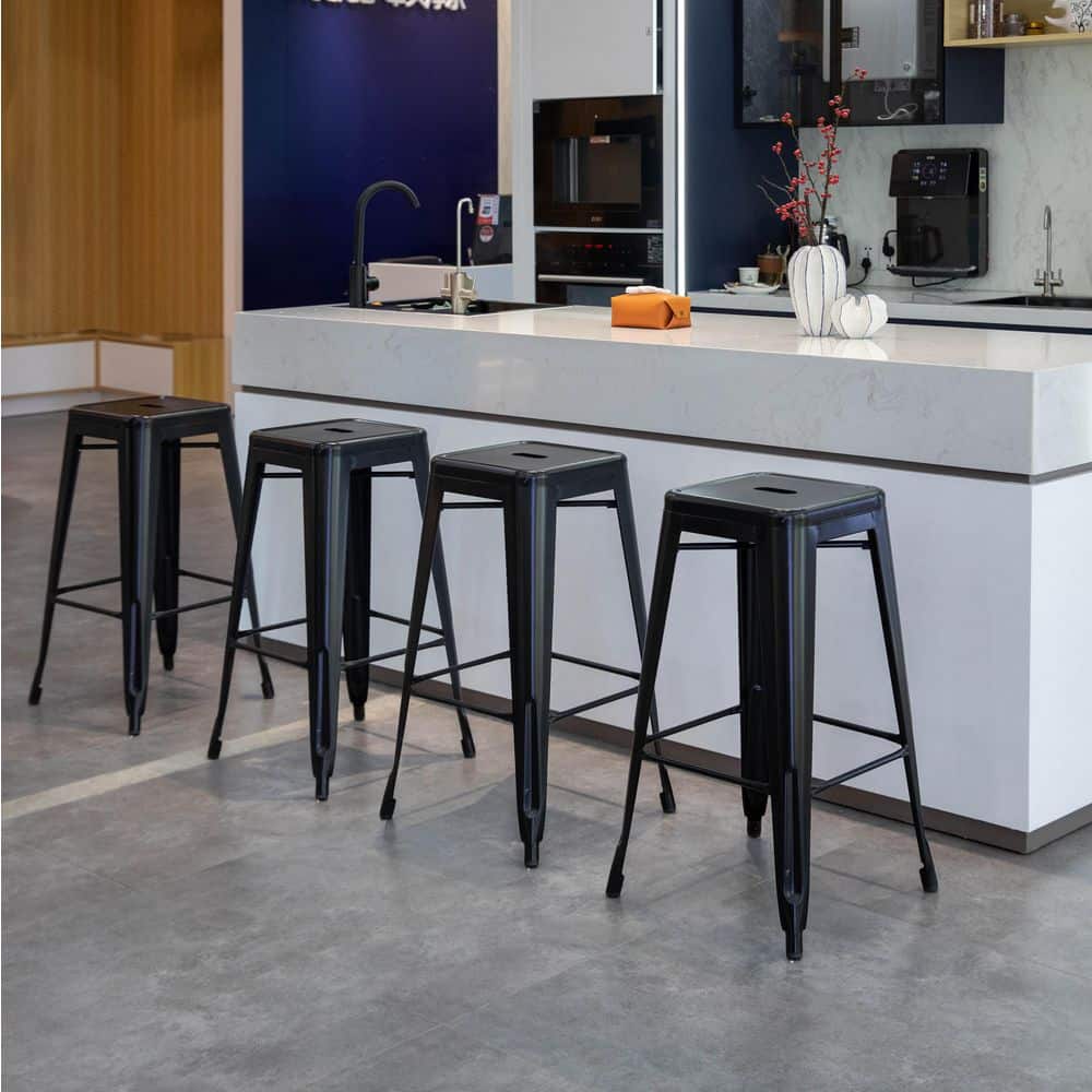 Basicwise 30 in. Backless Non-Upholstered Metal Bar Stool Stackable ...