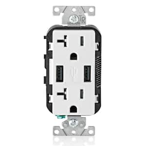 Leviton Decora 20 Amp Tamper Resistant Duplex Outlet and 3.6 Amp USB ...