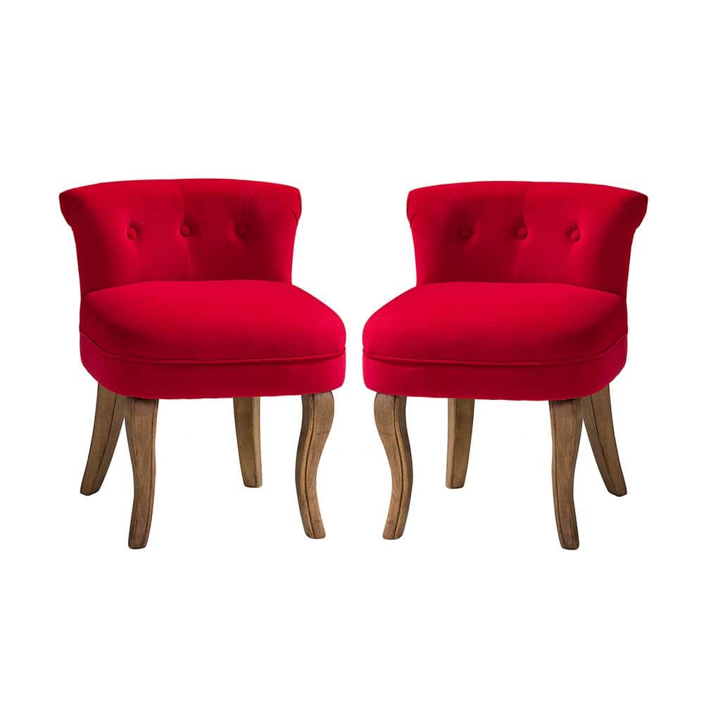 JAYDEN CREATION Nila Red Vanity Velvet Upholstered Stool Chairs with ...