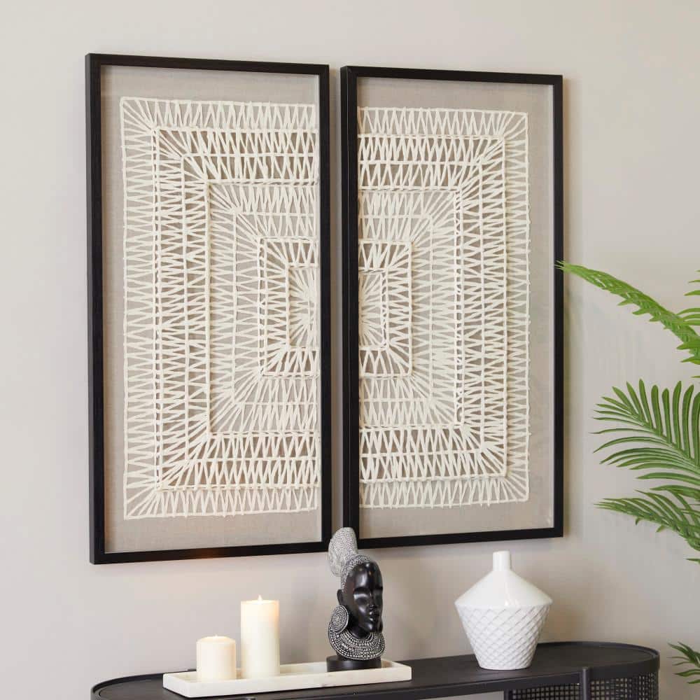 Litton Lane White Handmade 3D Origami Geometric Shadow Box with Black ...