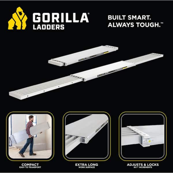 Gorilla Ladders 26 ft. Aluminum Ladder, Rail Brackets, Step Platform ...