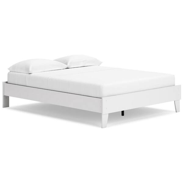 Benjara Alli White Wood Frame Queen Size Platform Bed with Low Profile ...