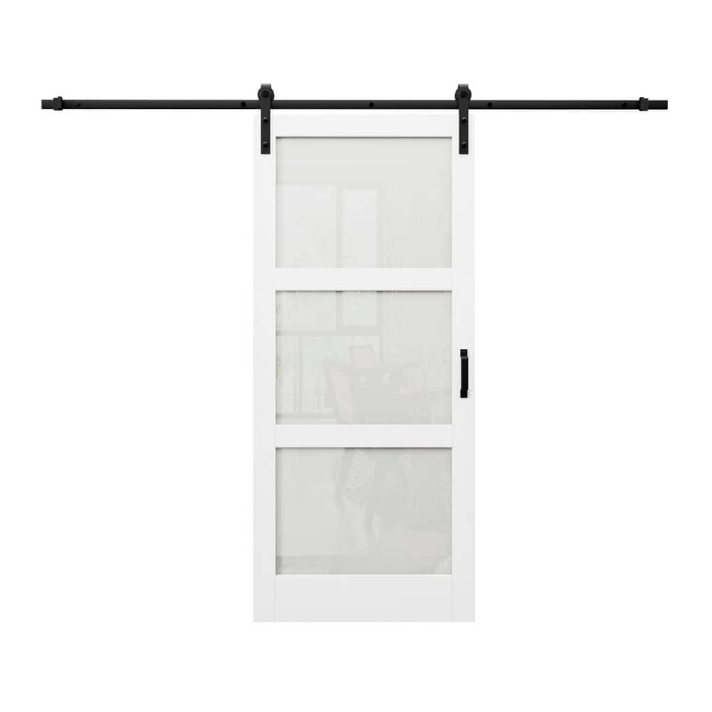 EH PUERTA 36 in. x 84 in. 3-Lite Tempered Frosted Glass White Primed ...