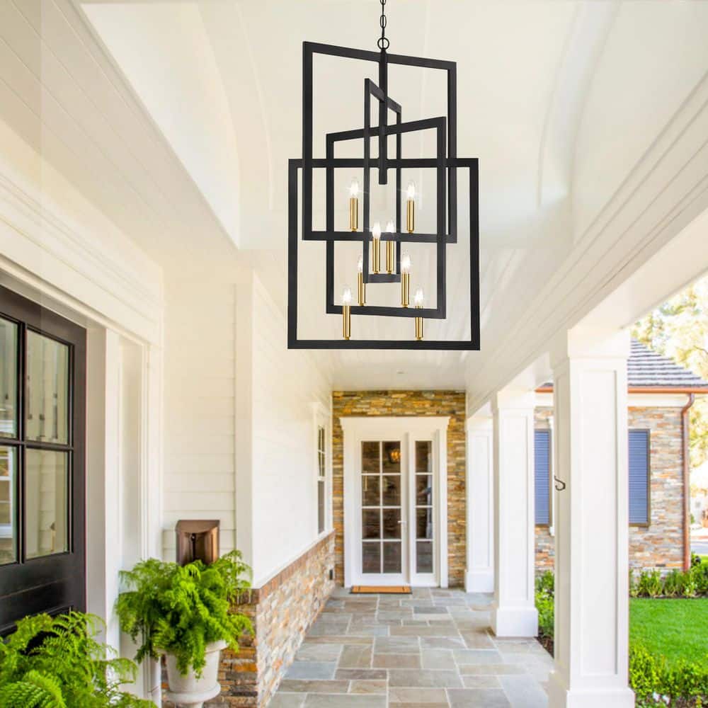 Magic Home 16.54 in. 8-Light Black and Gold Chandelier with Rotation ...