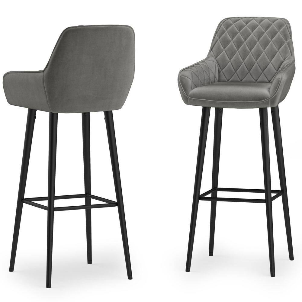 Simpli Home Garey 42.5 in H Bar Stool (Set of 2) in Grey Velvet Fabric ...