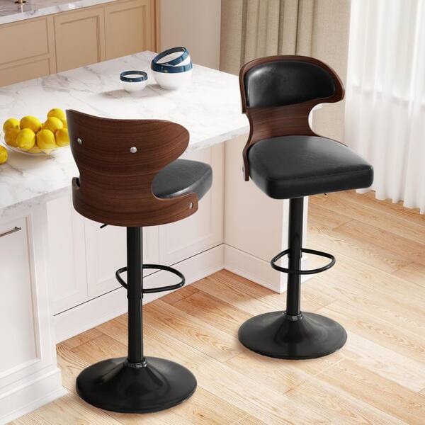 HOMEFUN 42.9 in. Mid-century Black Microsuede High Back Metal Base Bar ...