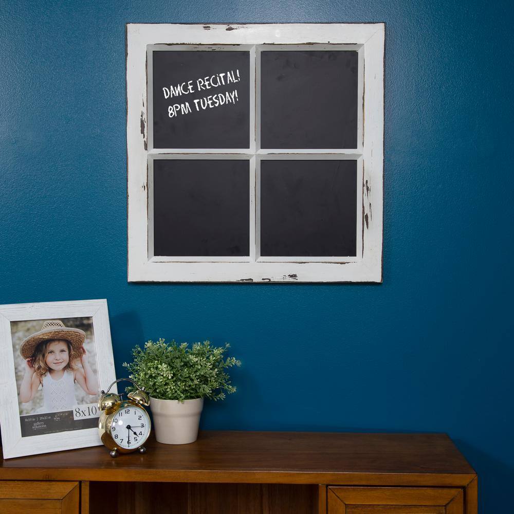 Pinnacle Framed Window Pane Distressed White Chalkboard Memo Board ...