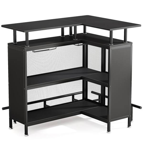 BYBLIGHT Kearsten L-Shaped Home Bar Unit, Liquor Bar Table with ...