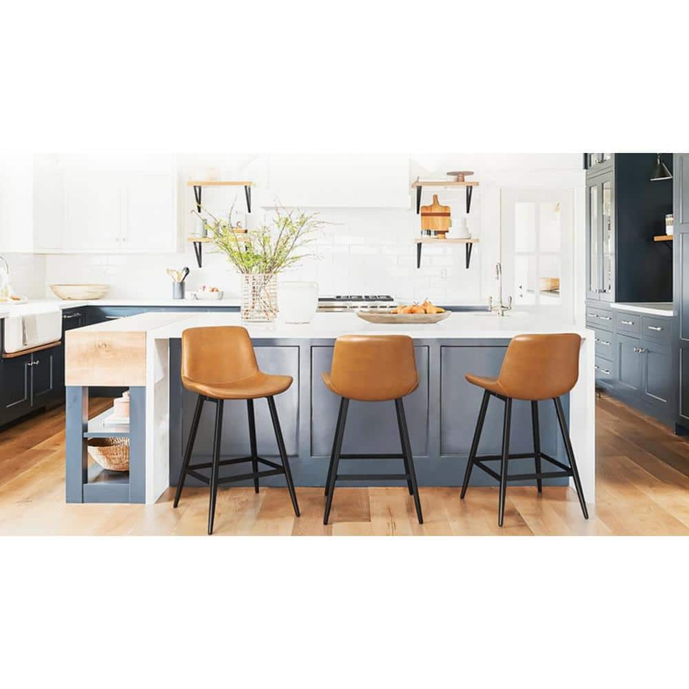 OrangeOne Abraham 24 in. Whiskey Brown Metal Counter Height Bar Stool ...