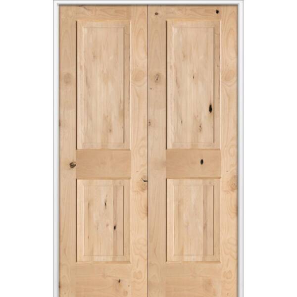 Krosswood Doors 56 in. x 80 in. Rustic Knotty Alder 2-Panel Square Both ...