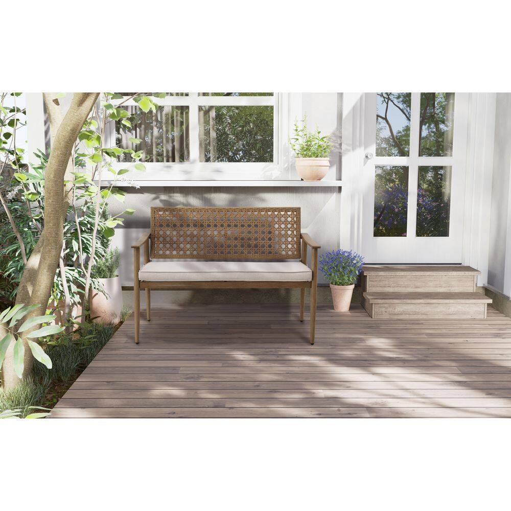 Ashland 2-Person Metal Outdoor Bench with CushionGuard Beige Cushion ...