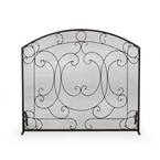 Noble House Burnell Black Brushed Gold Metal 1-Panel Fireplace Screen ...