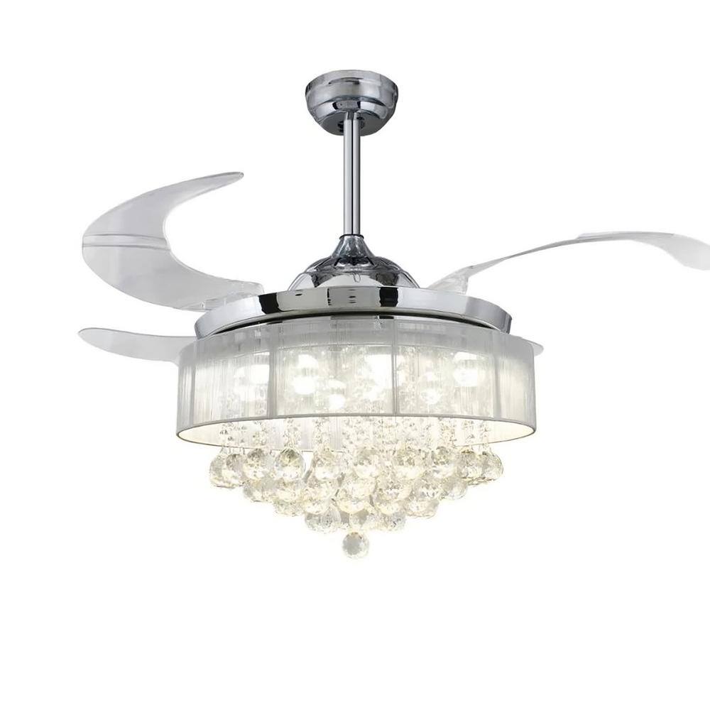 GeoLux 42 in. Indoor Retractable Blade Silver Ceiling Fan with LED ...